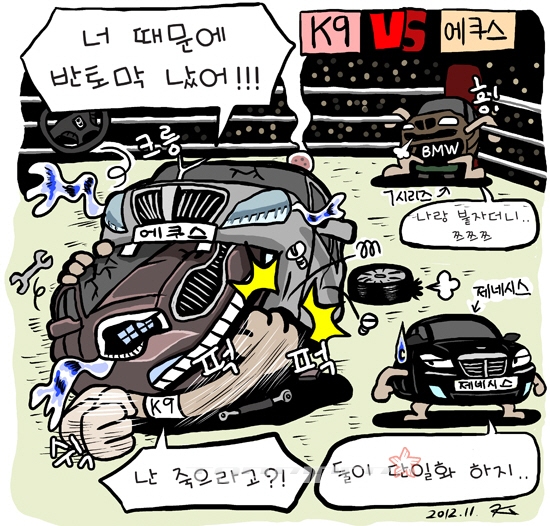 기아차 K9, BMW·벤츠 잡겠다더니…"에쿠스 반 토막 냈다"