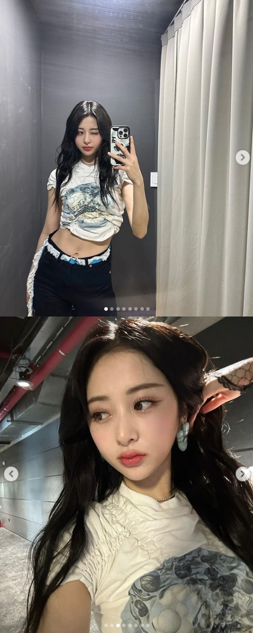 르세라핌 허윤진, 잘록 개미허리 ‘깜짝’…상큼 윙크에 과즙미 폭발[M+★SNS] - MBN